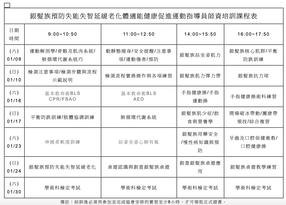 預防失能失智延緩老化體適能健康促進指導員師資培訓證照班 刊登平台：長照喵 長照課程活動平台｜長照繼續教育6年120積分課程優先曝光